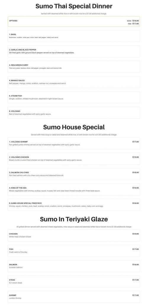 Sumo House menu in Vero Beach, Florida, USA
