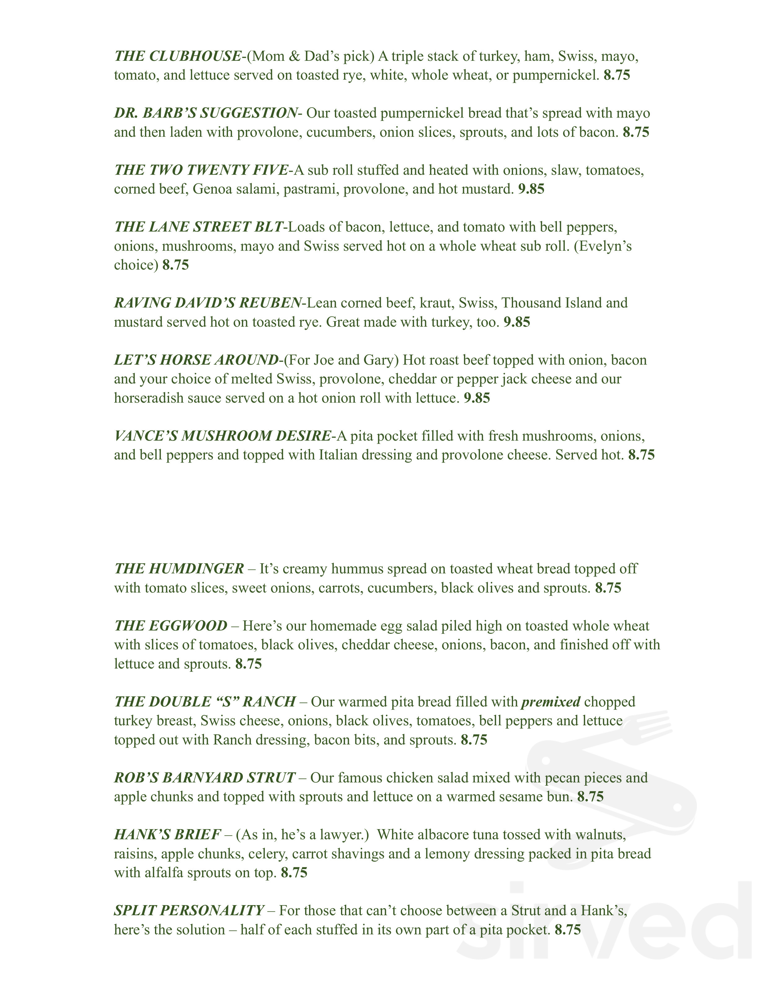 Side Street Restaurant menu in Raleigh, North Carolina, USA