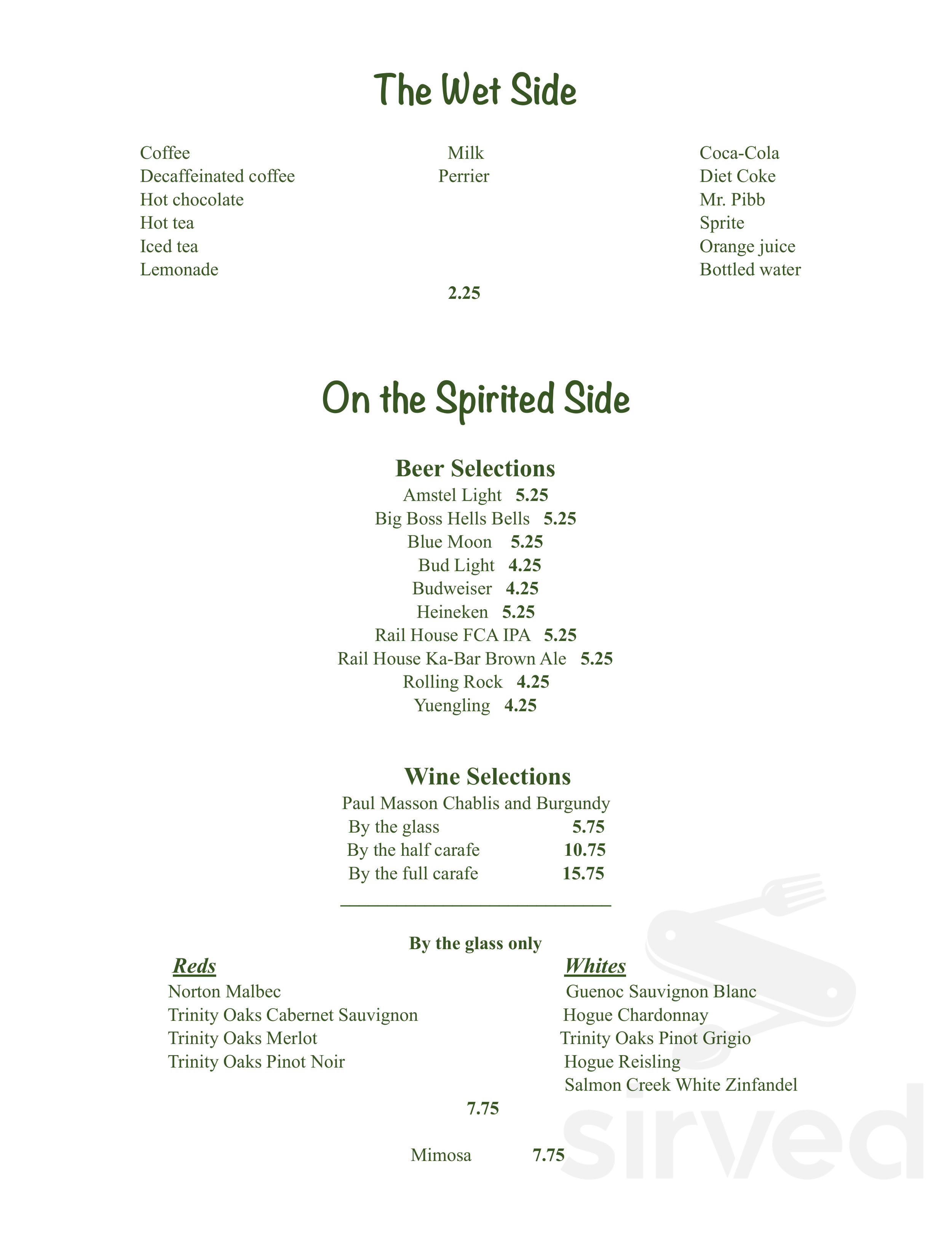 Side Street Restaurant menu in Raleigh, North Carolina, USA