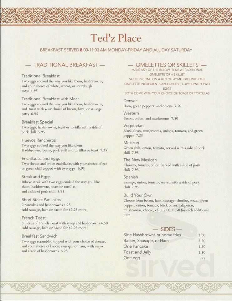 Ted'z Place Restaurant and Lounge menu in Commerce City, Colorado, USA