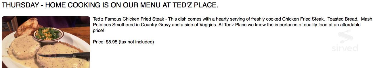 Ted'z Place Restaurant and Lounge menu in Commerce City, Colorado, USA