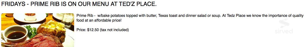 Ted'z Place Restaurant and Lounge menu in Commerce City, Colorado, USA