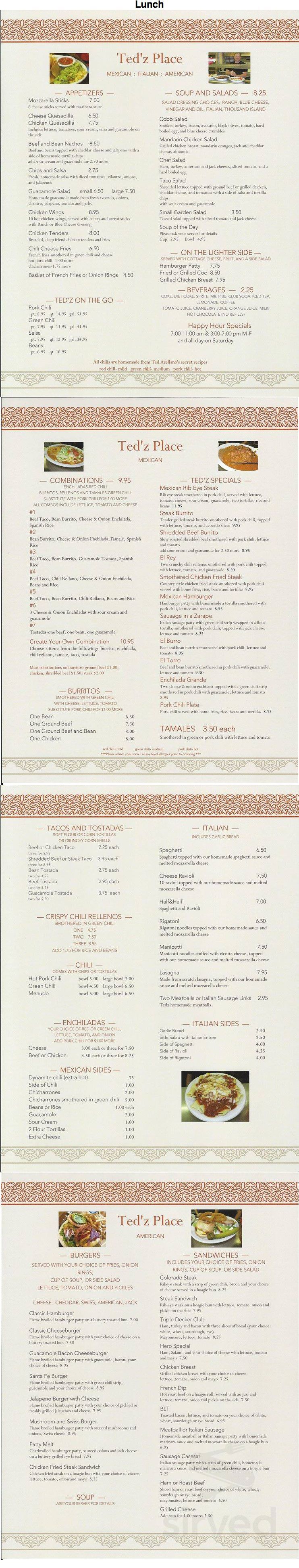 Ted'z Place Restaurant and Lounge menu in Commerce City, Colorado, USA