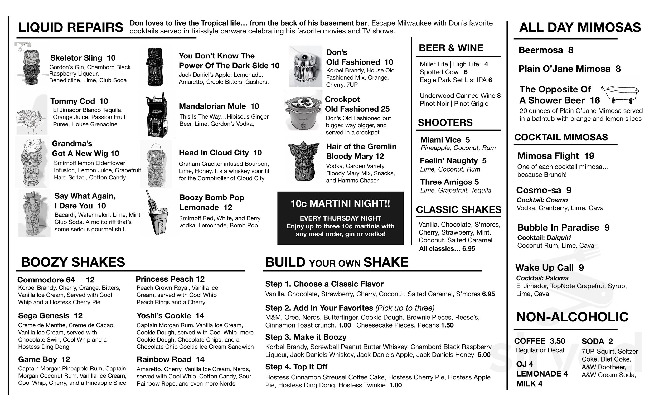 Menu for Don's TV & Repair Speakeasy in Milwaukee, WI | Sirved