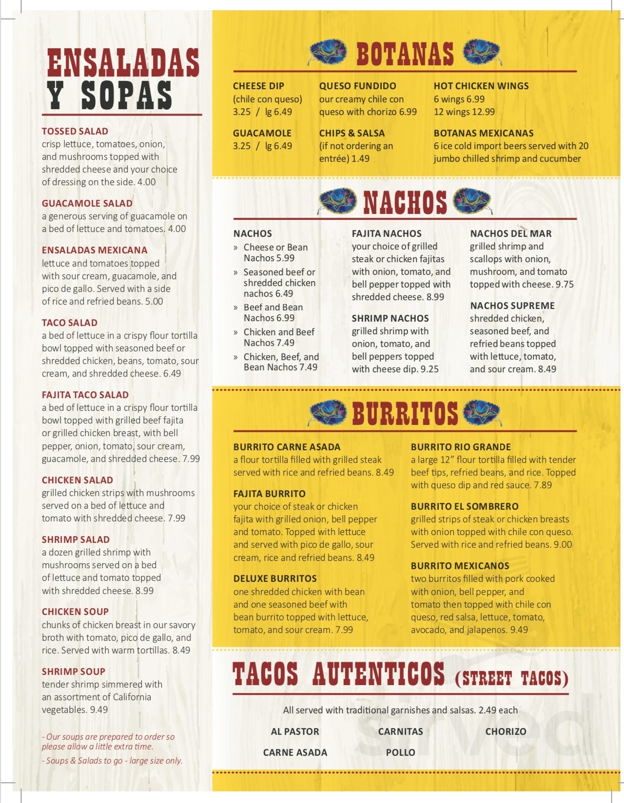 El Sombrero menu in Springfield, Missouri, USA
