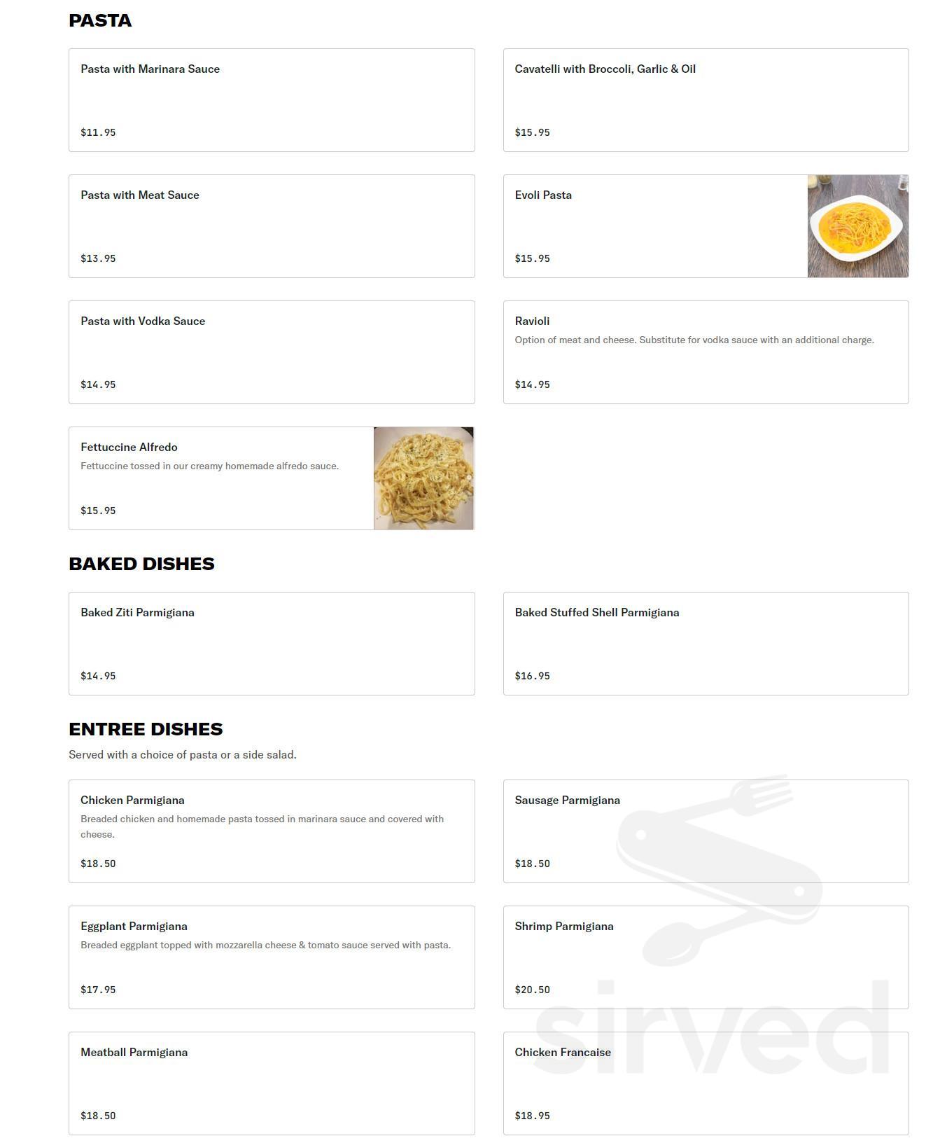 Menu - Hackensack NJ's Evoli Pizzeria And Bistro | Sirved
