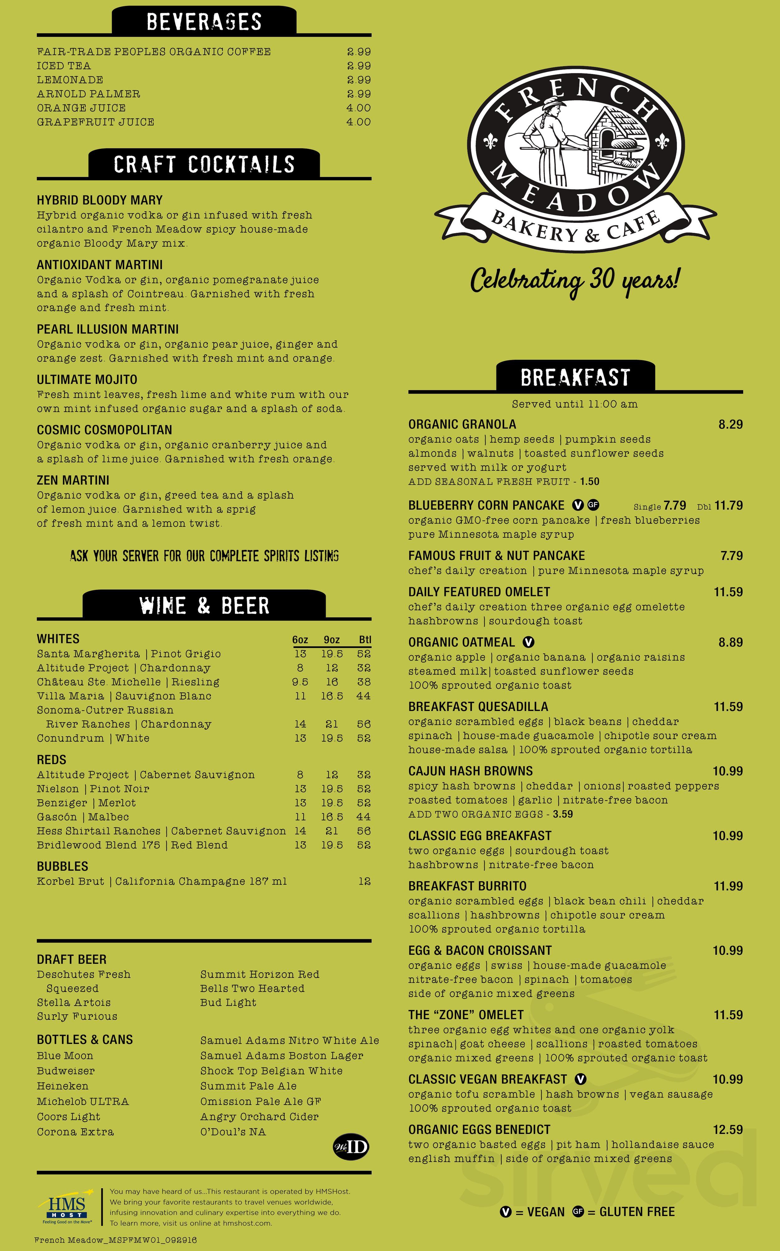 French Meadow menu in St Paul, Minnesota, USA