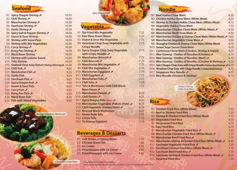 Menu - Scarborough ON's Spicy Dragon Restaurant | Sirved