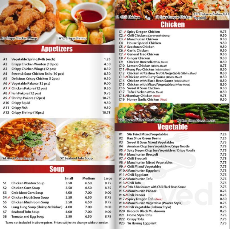 Spicy Dragon Restaurant menu in Scarborough, Ontario, Canada