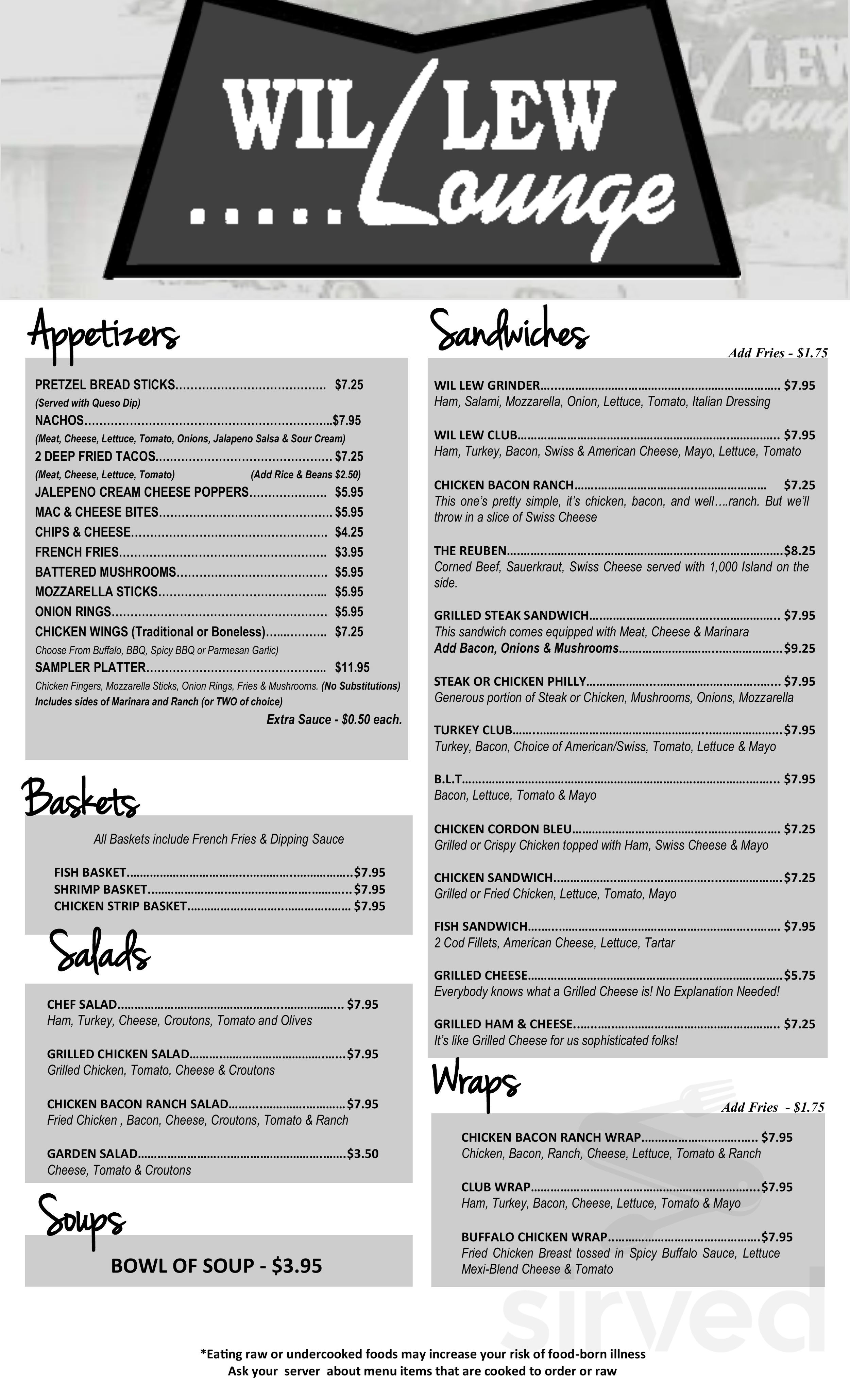 Menu for Wil-Lew Lounge in Bay City, MI | Sirved
