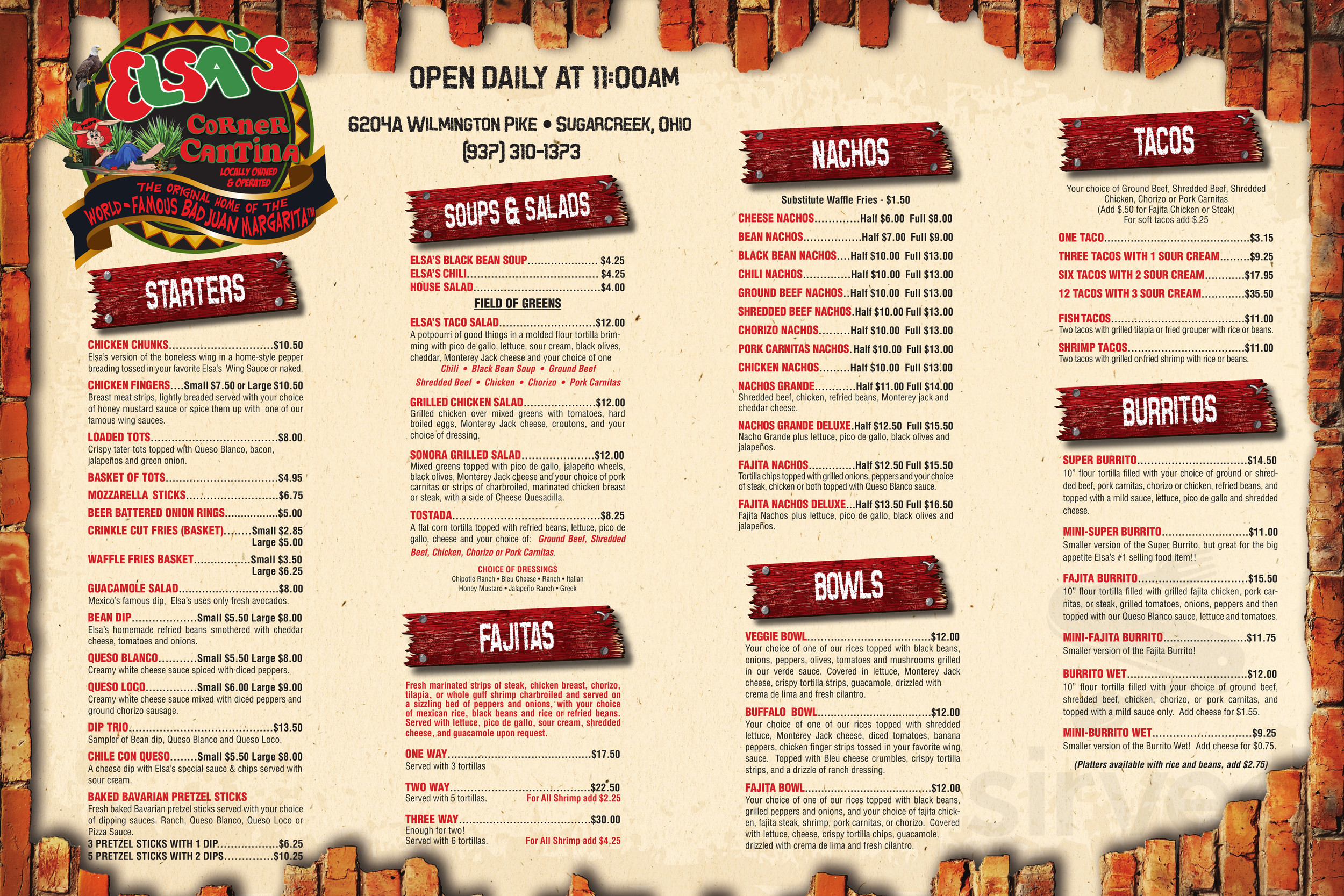 Menu for Elsa's Corner Cantina in Sugarcreek Township, OH | Sirved