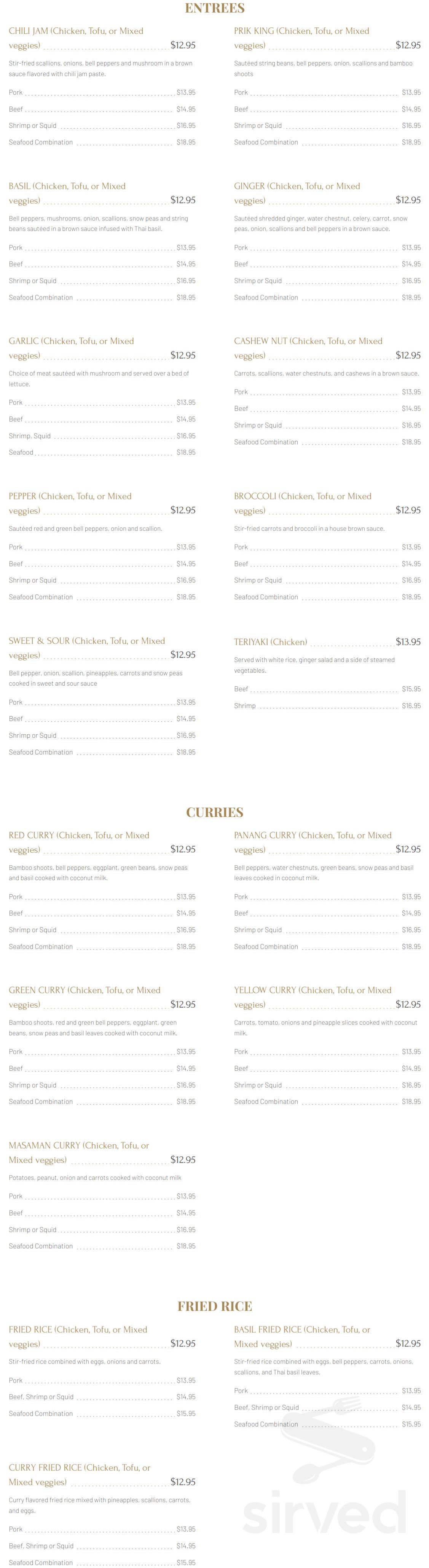 Pattaya Thai Restaurant menu in Clearwater, Florida, USA