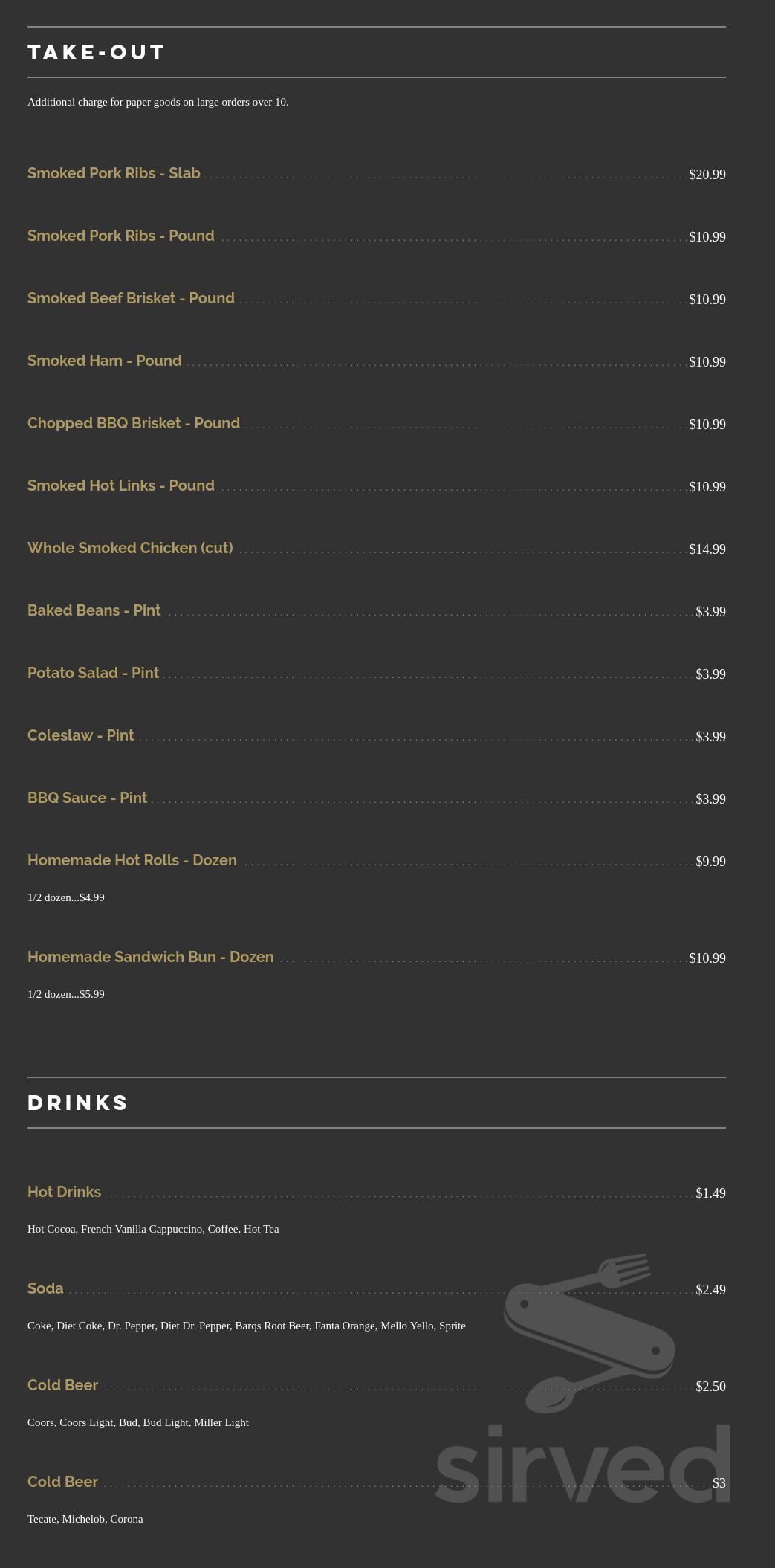 Smok-Shak BBQ Restaurant menus in Cherokee, Oklahoma, United States