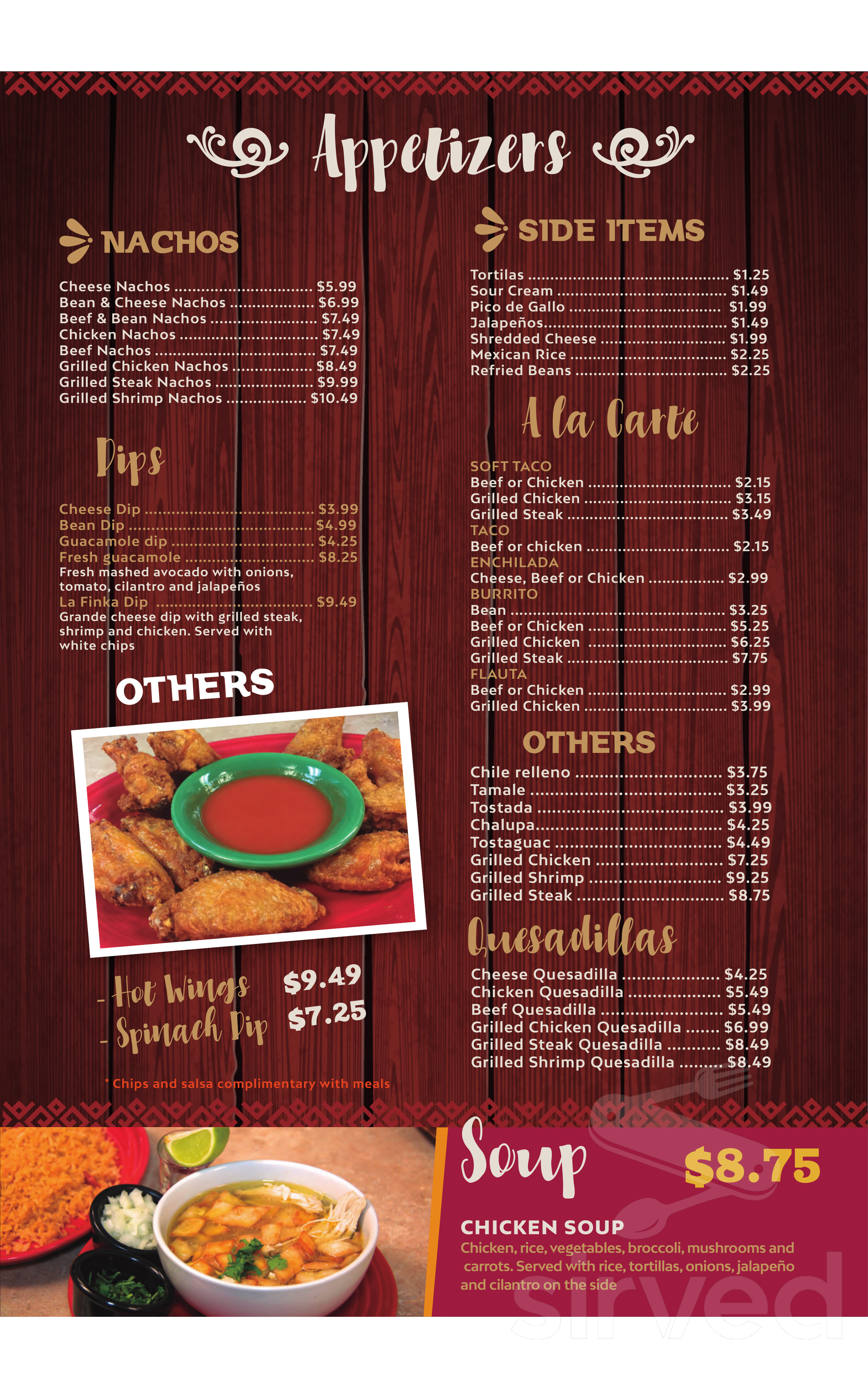 Menu - Huntsville AL's La Finka Mexican Restaurant & Grill | Sirved
