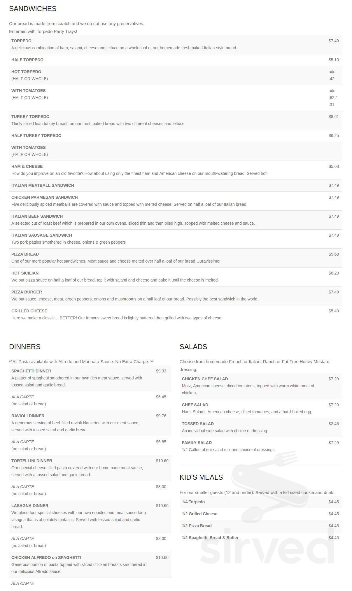 Menu for La Gondola Spaghetti & Pizza House in Bloomington, IL | Sirved