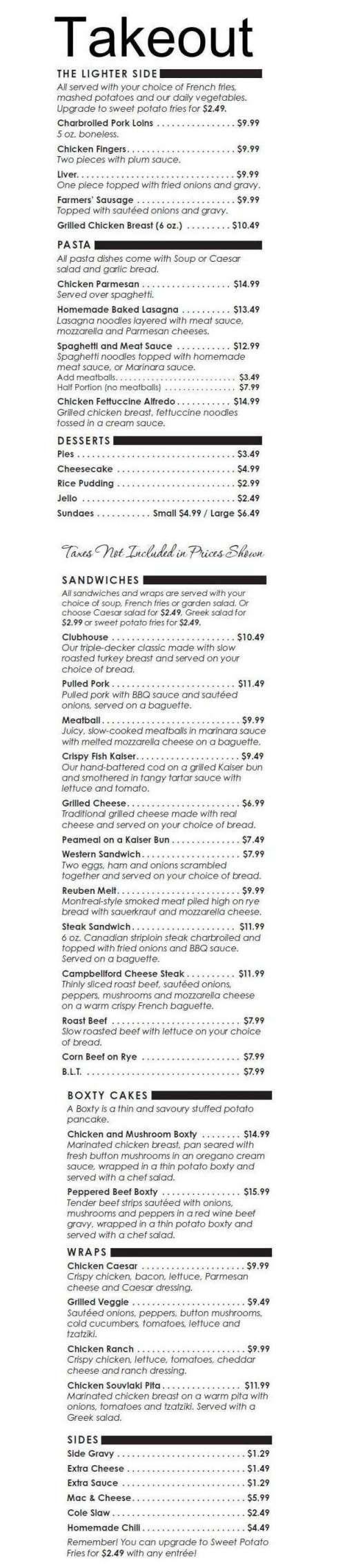 Riverview Restaurant & Tavern menu in Campbellford, Ontario, Canada