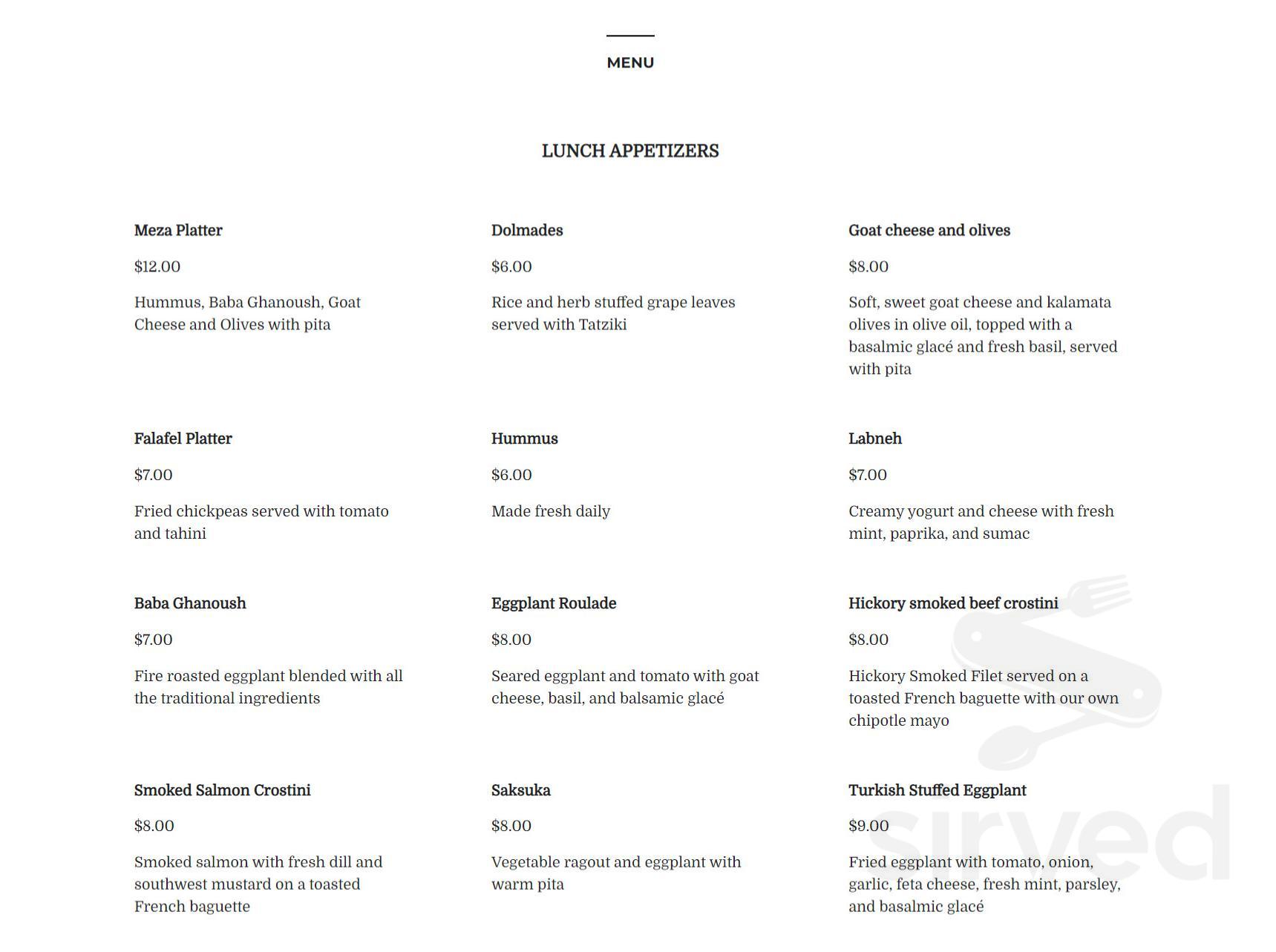 Vivace Mediterranean Cuisine menu in Bentonville, Arkansas, USA