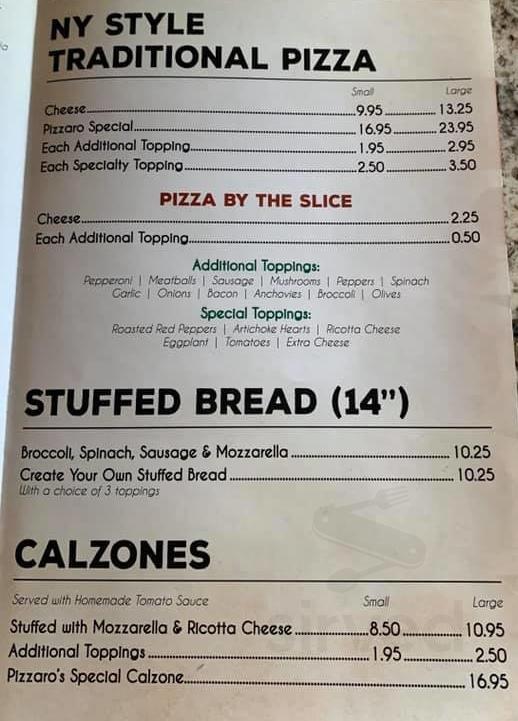 Menu - Seymour CT's Pizzaro's Pizzeria | Sirved
