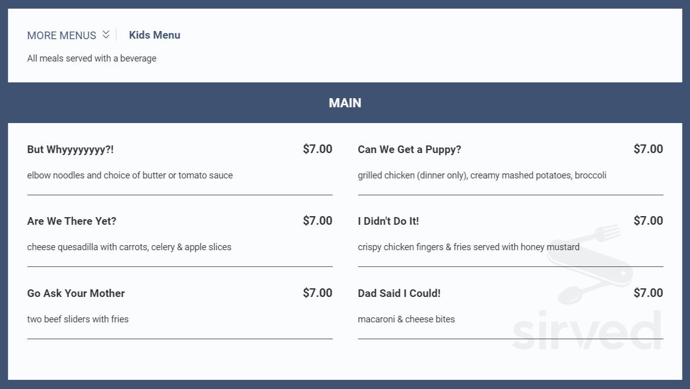 Oxbow Bar & Grill menu in Fort Myers, Florida, USA
