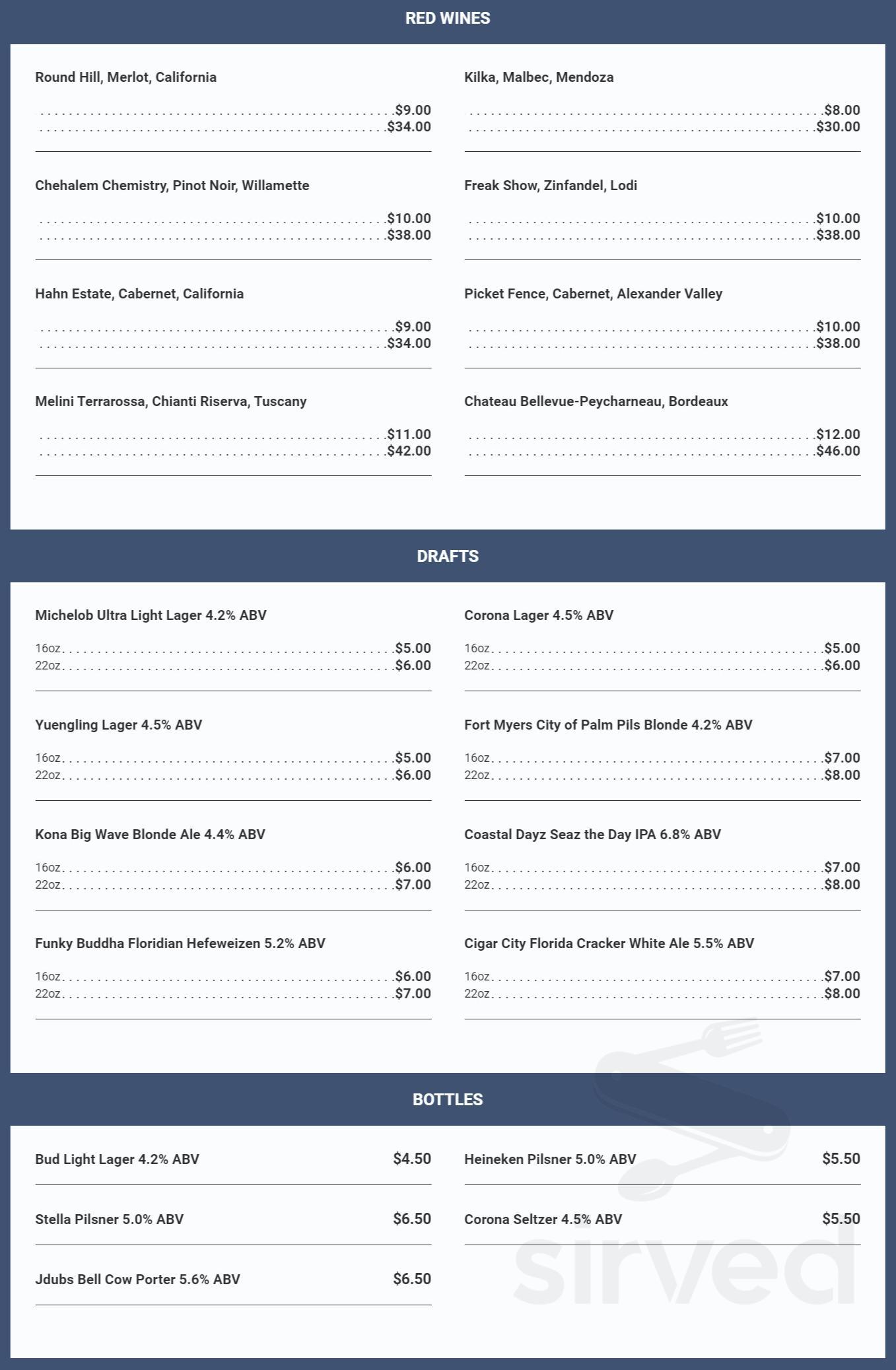 Oxbow Bar & Grill menus in Fort Myers, Florida, United States