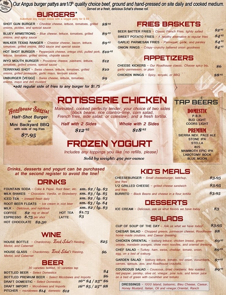 Aaron Schat's Roadhouse menus in Bishop, California, United States