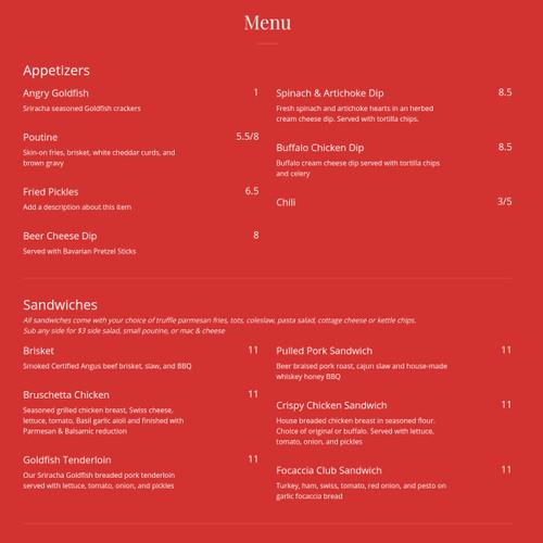 Angry Goldfish Pub & Eatery menu in Des Moines, Iowa, USA