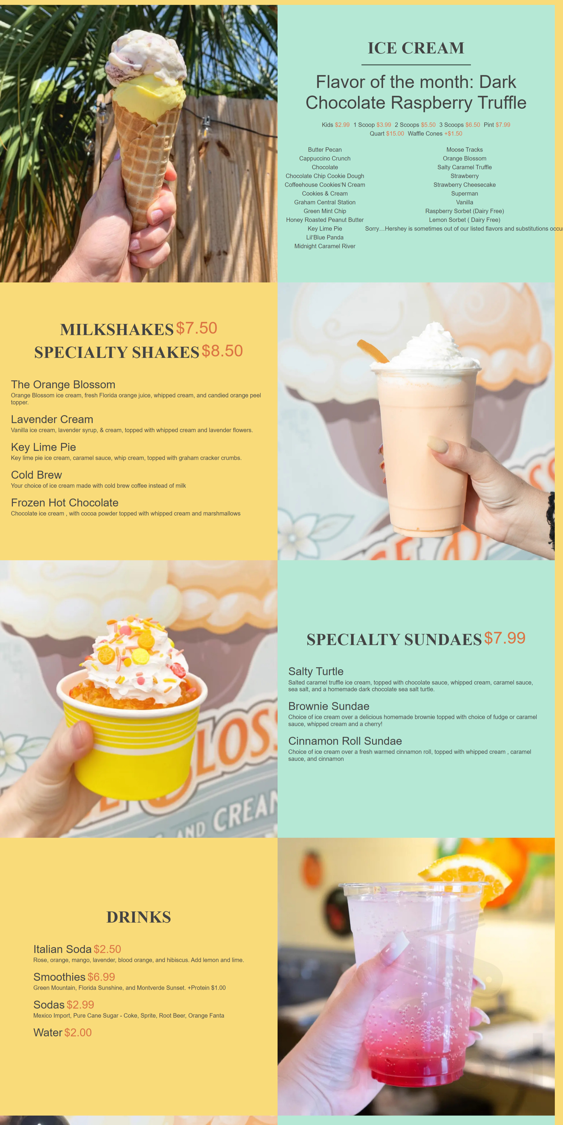 Orange Blossom Candies and Cream menu in Montverde, Florida, USA