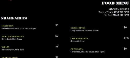 Menu for The Dam Landing in Rochester, IN | Sirved