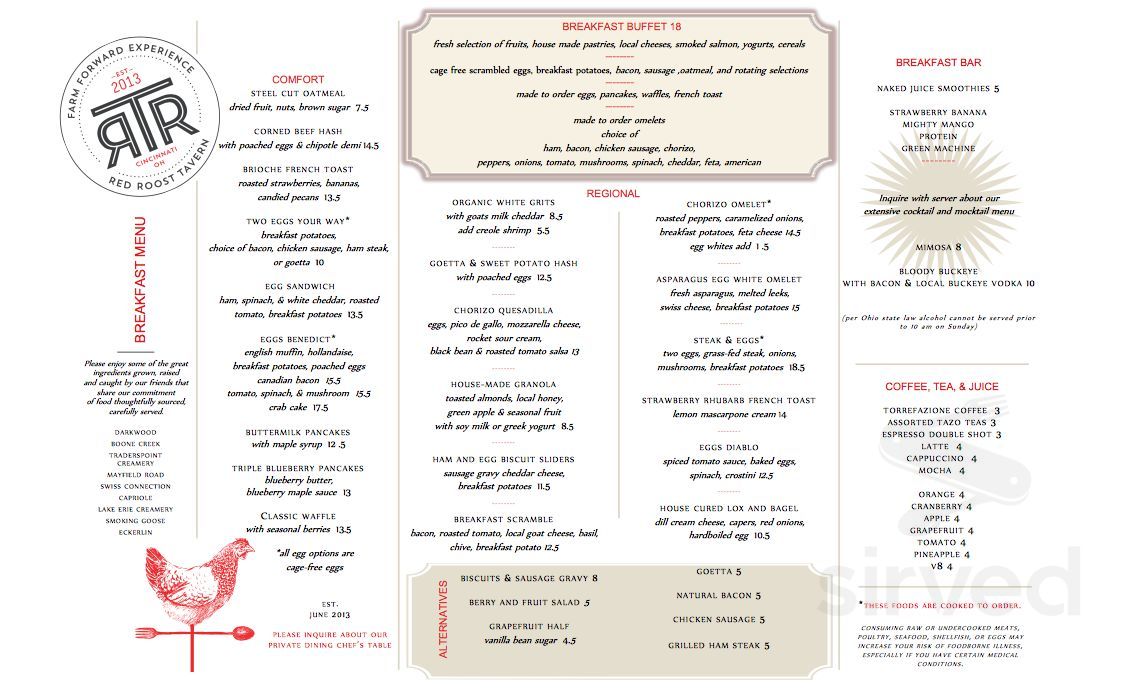 Red Roost Tavern menu in Cincinnati, Ohio, USA