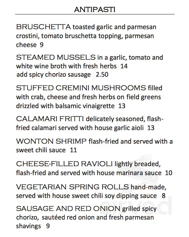 Pasto's Grill menu in London, Ontario, Canada