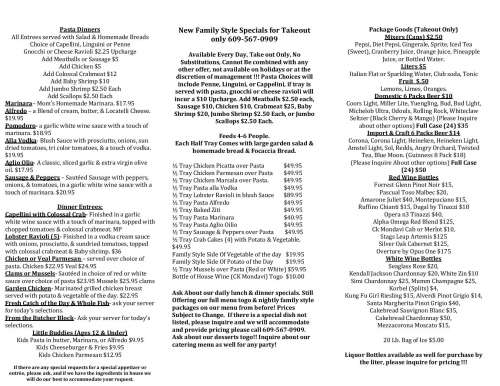 Briglia's Tavern menu in Berlin, New Jersey, USA