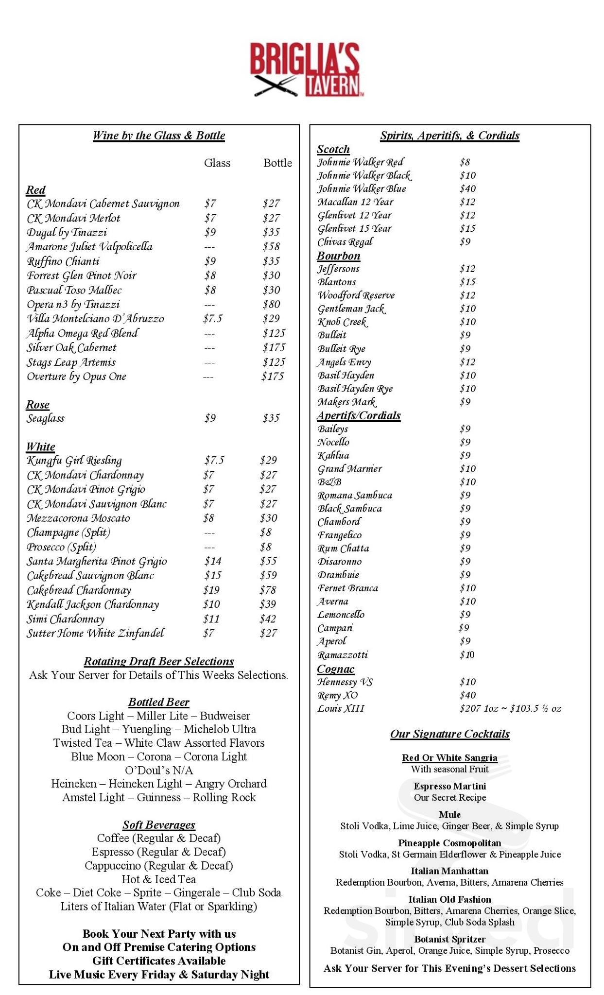 Briglia’s Tavern menus in Berlin, New Jersey, United States