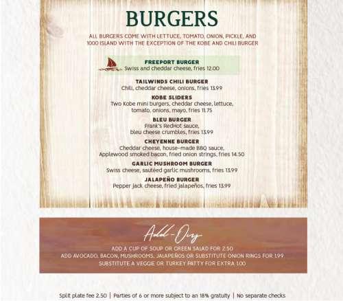 Freeport Bar & Grill menu in Sacramento, California, USA