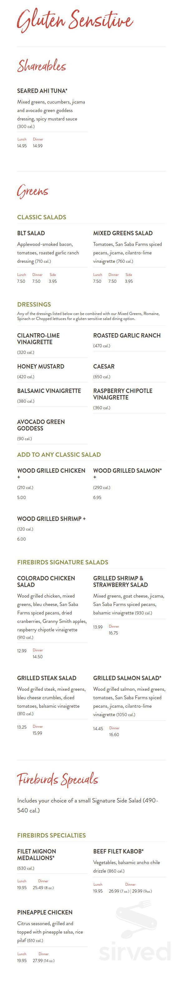 Firebirds Wood Fired Grill menu in Niles, Ohio, USA