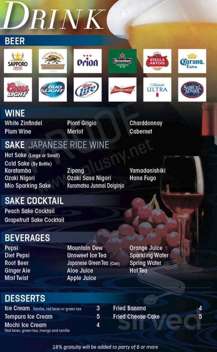 Sakura Japanese Steakhouse and Sushi Bar menu in Hagerstown, Maryland, USA