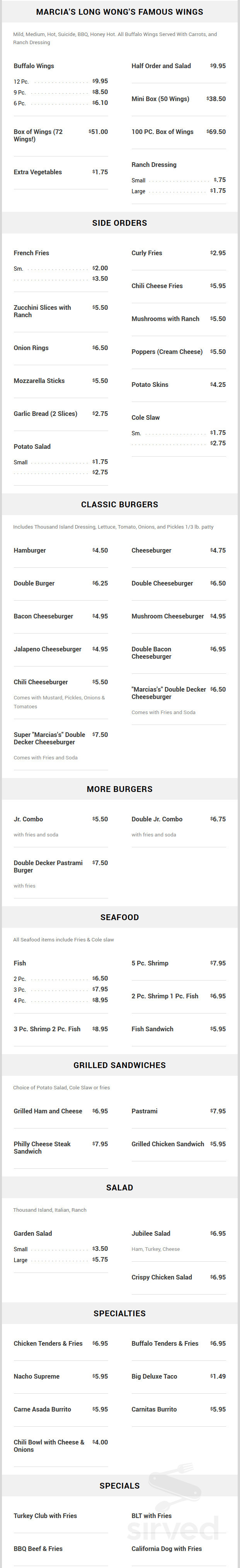 Long Wongs menus in Phoenix, Arizona, United States