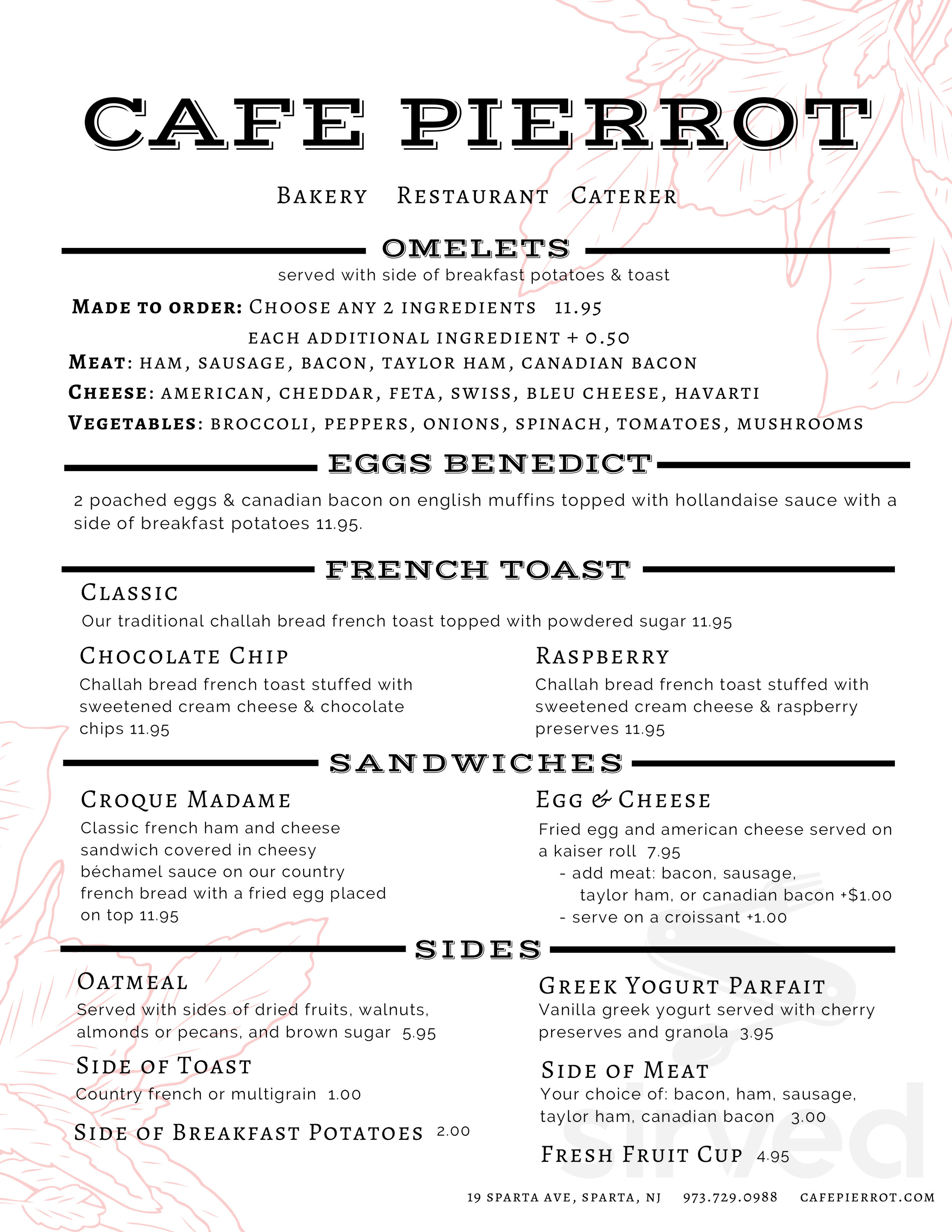 Cafe Pierrot menu in Andover, New Jersey, USA