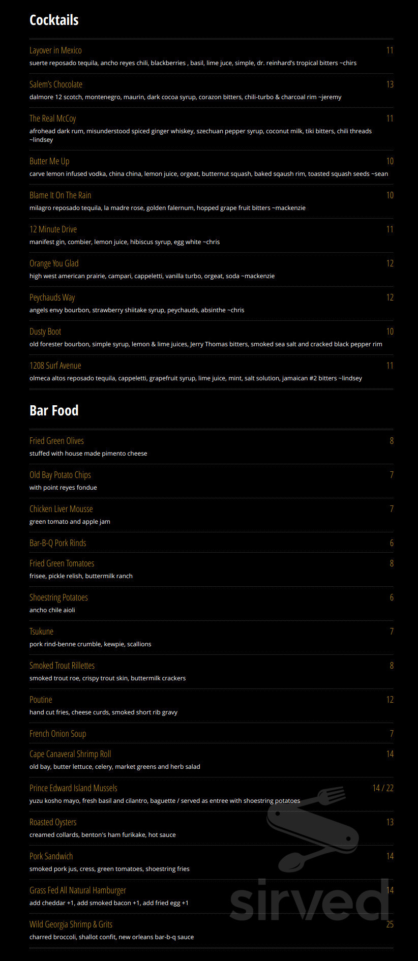 Black Sheep Restaurant menu in Jacksonville, Florida, USA