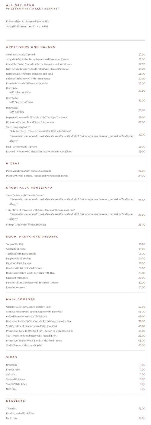 Mr C's menu in Chalmette, Louisiana, USA