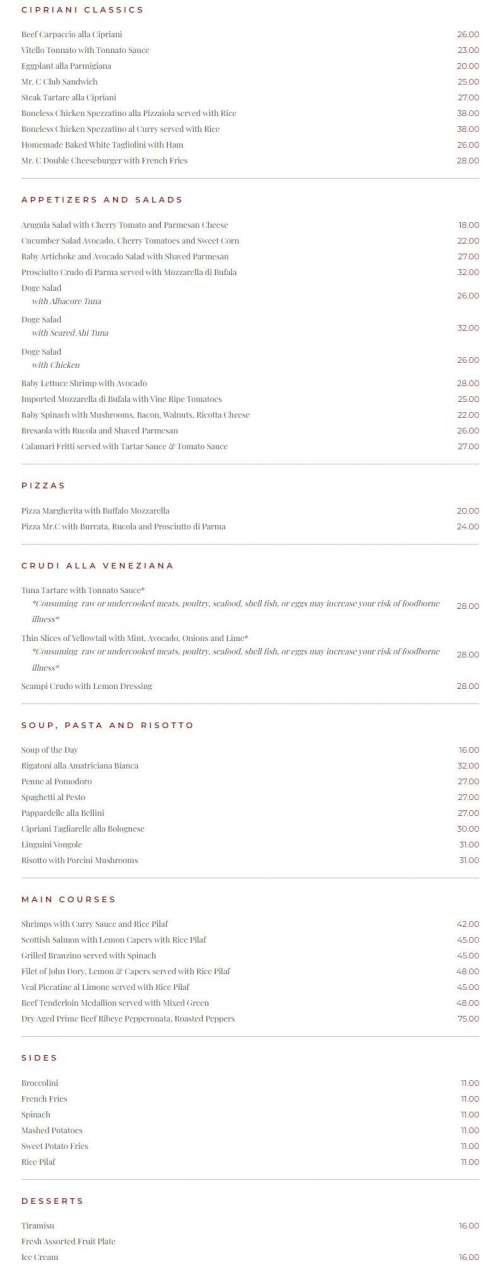 Mr C's menu in Chalmette, Louisiana, USA