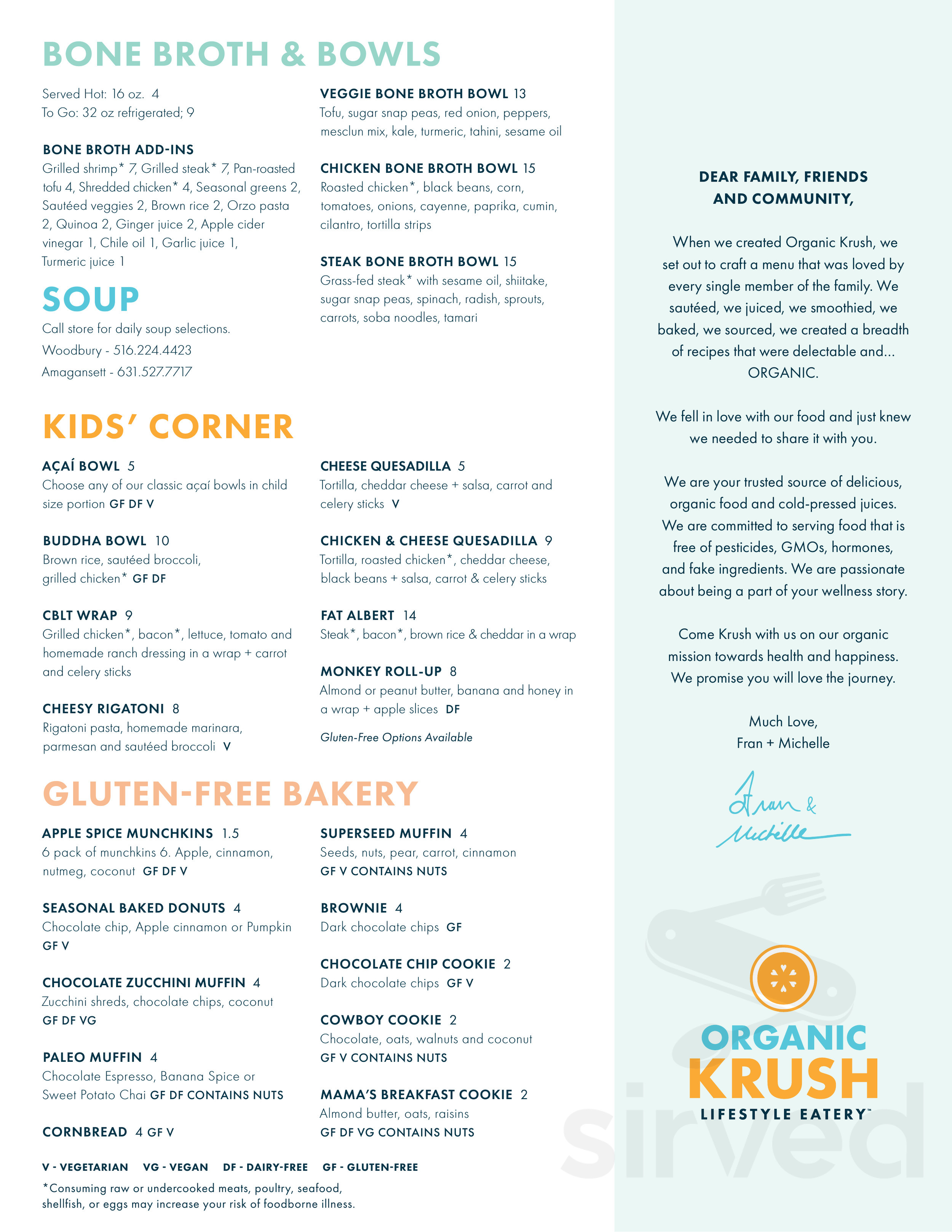 Menu - Plainview NY's Organic Krush Kitchen & Eatery | Sirved