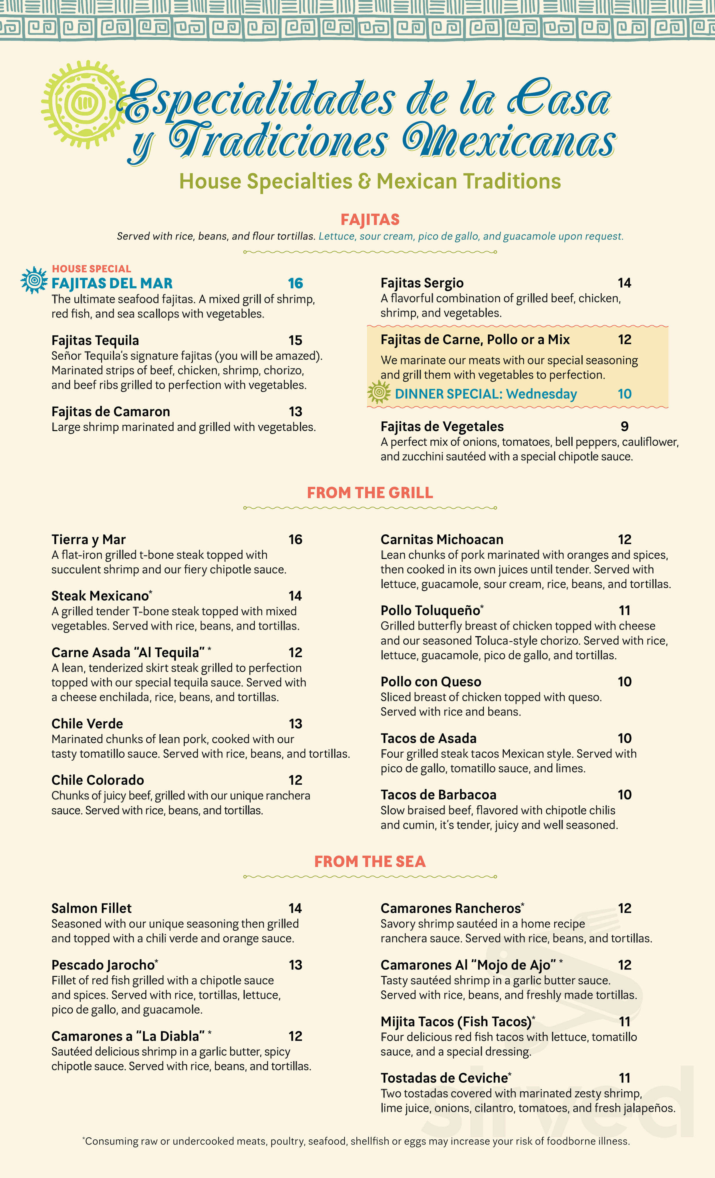 Senor Tequila menu in Tulsa, Oklahoma, USA