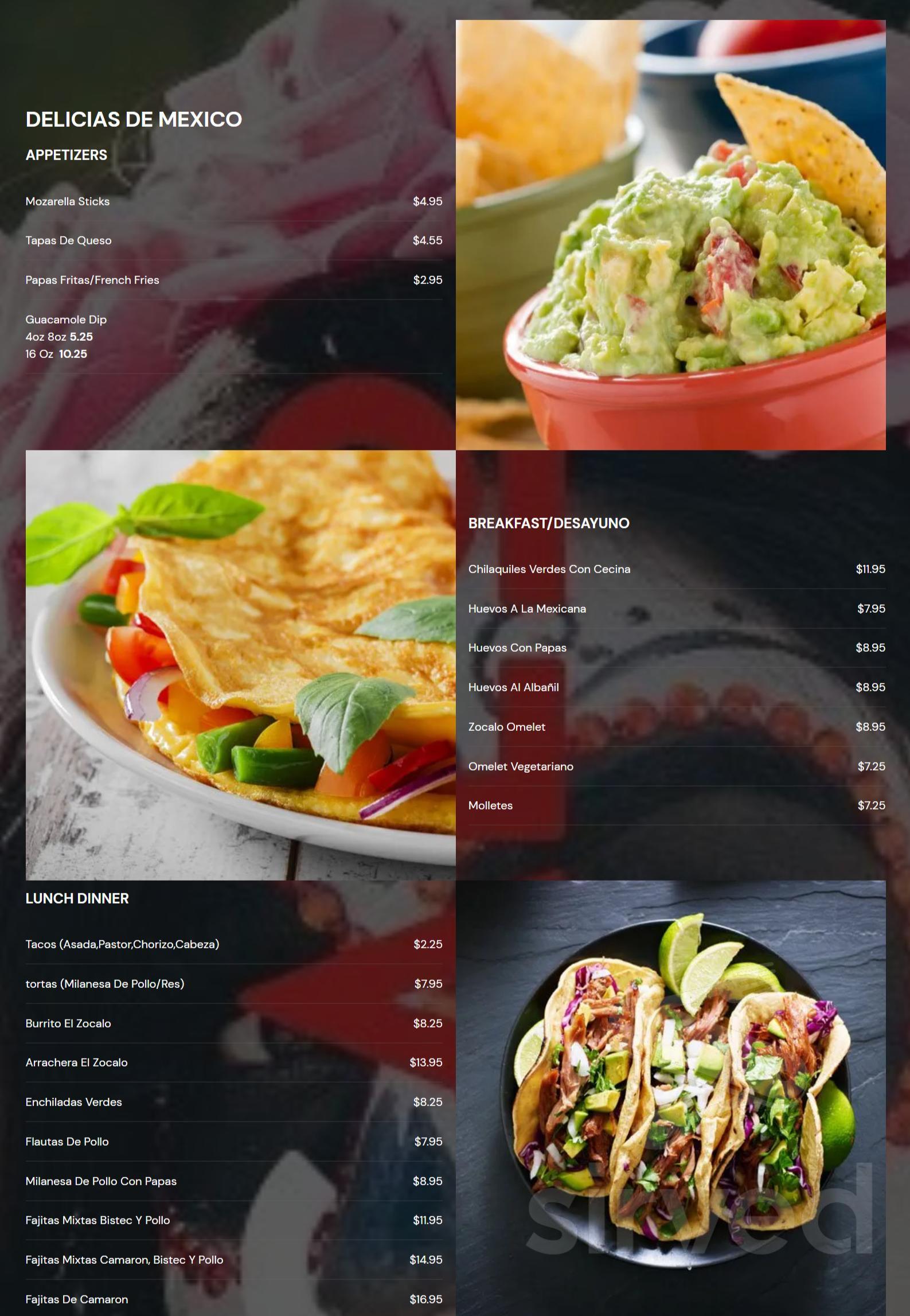 Menu - Goshen IN's El Zocalo Authentic Mexican Cuisine | Sirved