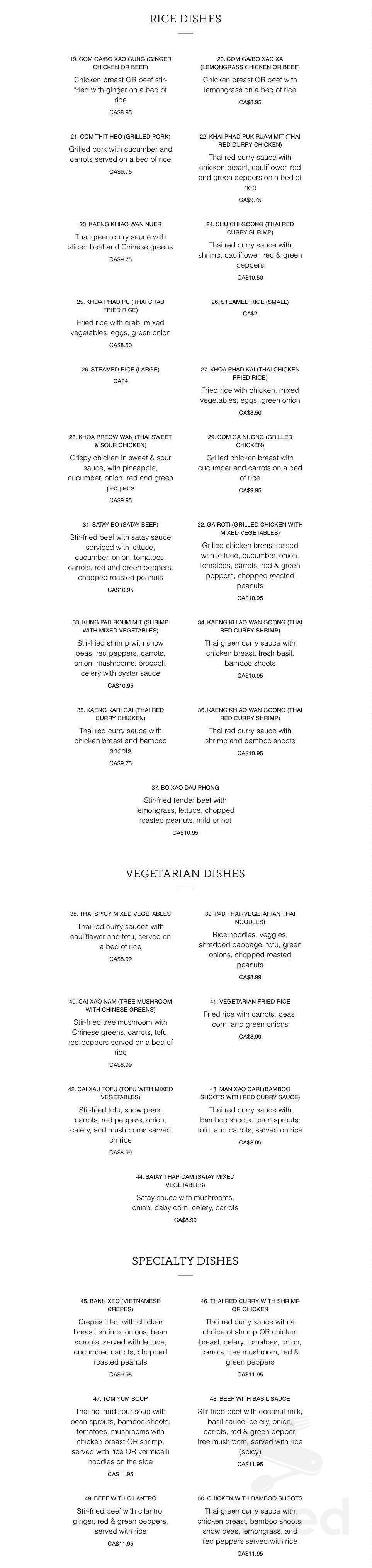 Menu - Kingston ON's Golden ???? Viet-Thai ???? Restaurant | Sirved