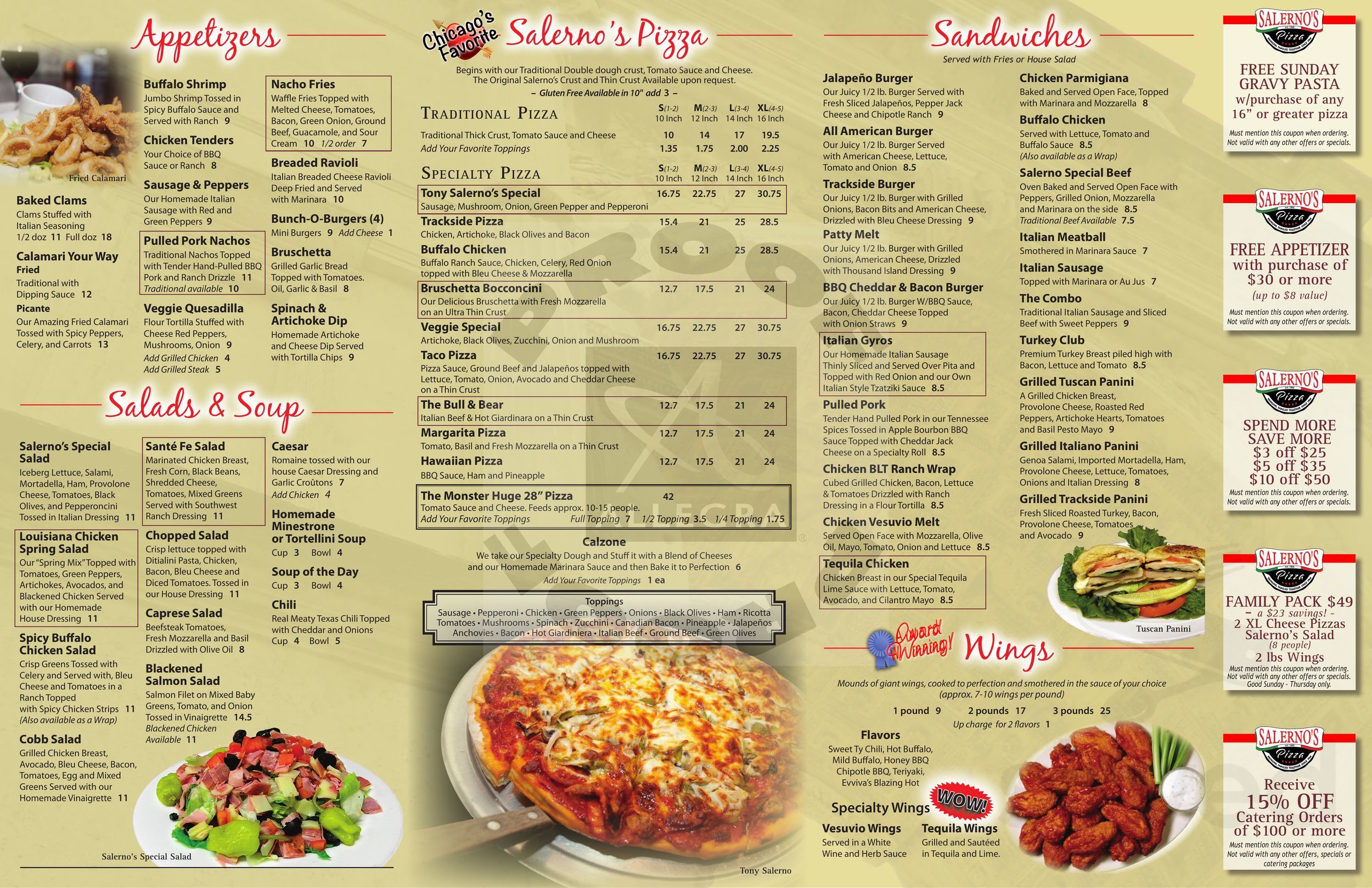 Salerno's Pizzeria & Sports Bar - Hodgkins menu in Hodgkins, Illinois, USA