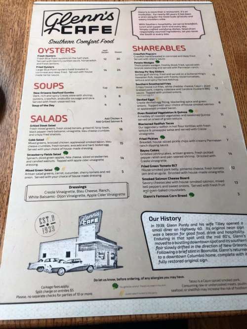 Glenn's Cafe menu in Columbia, Missouri, USA