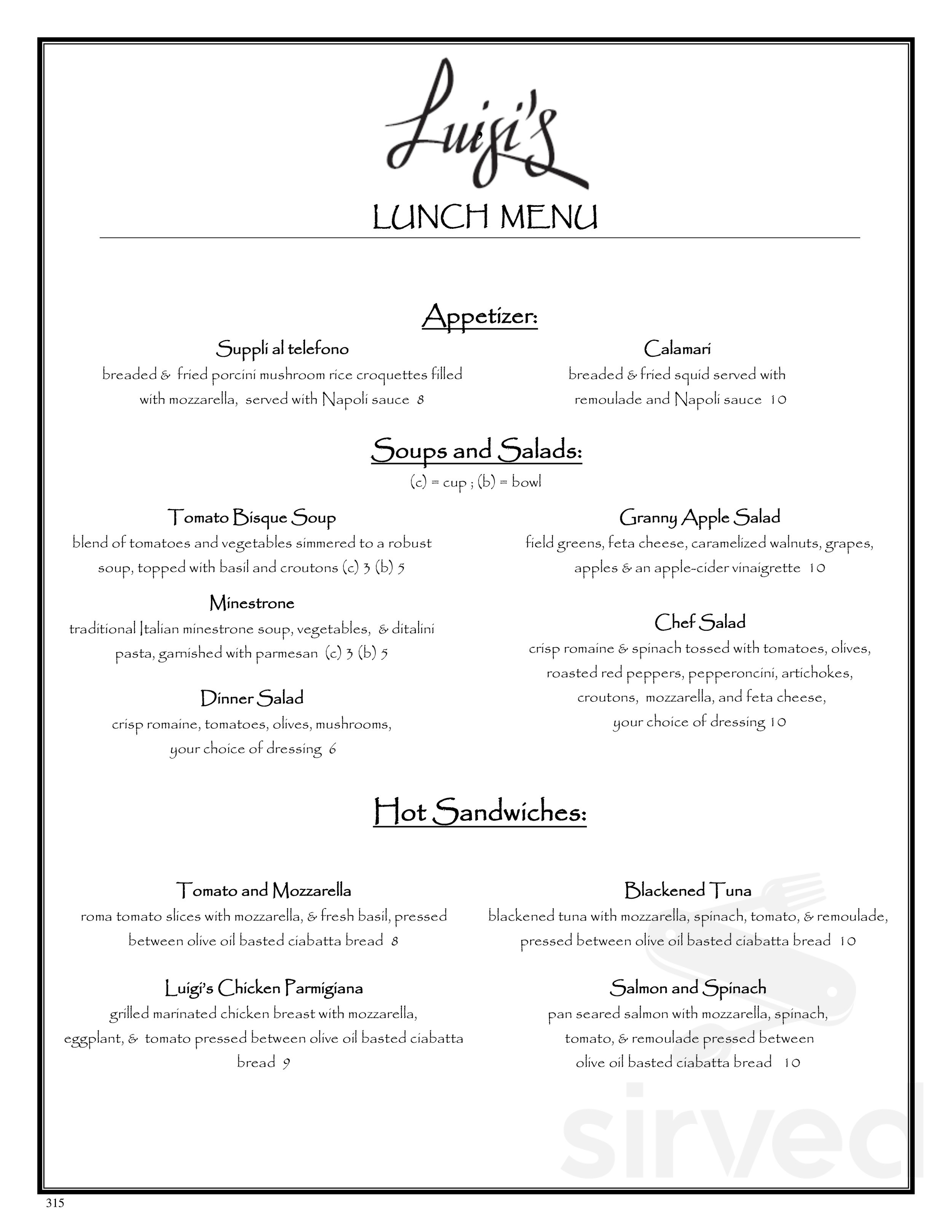 Luigi's Patio Ristorante menu in College Station, Texas, USA