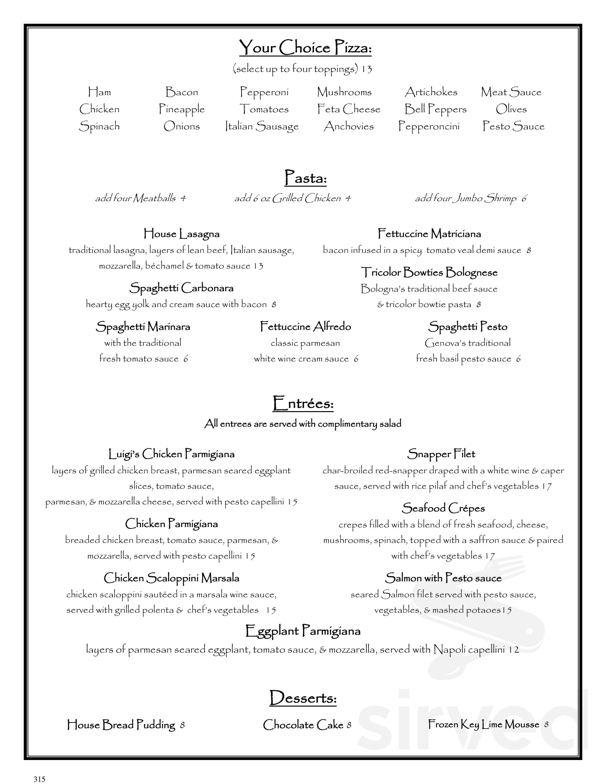 Luigi's Patio Ristorante menus in College Station, Texas, United States