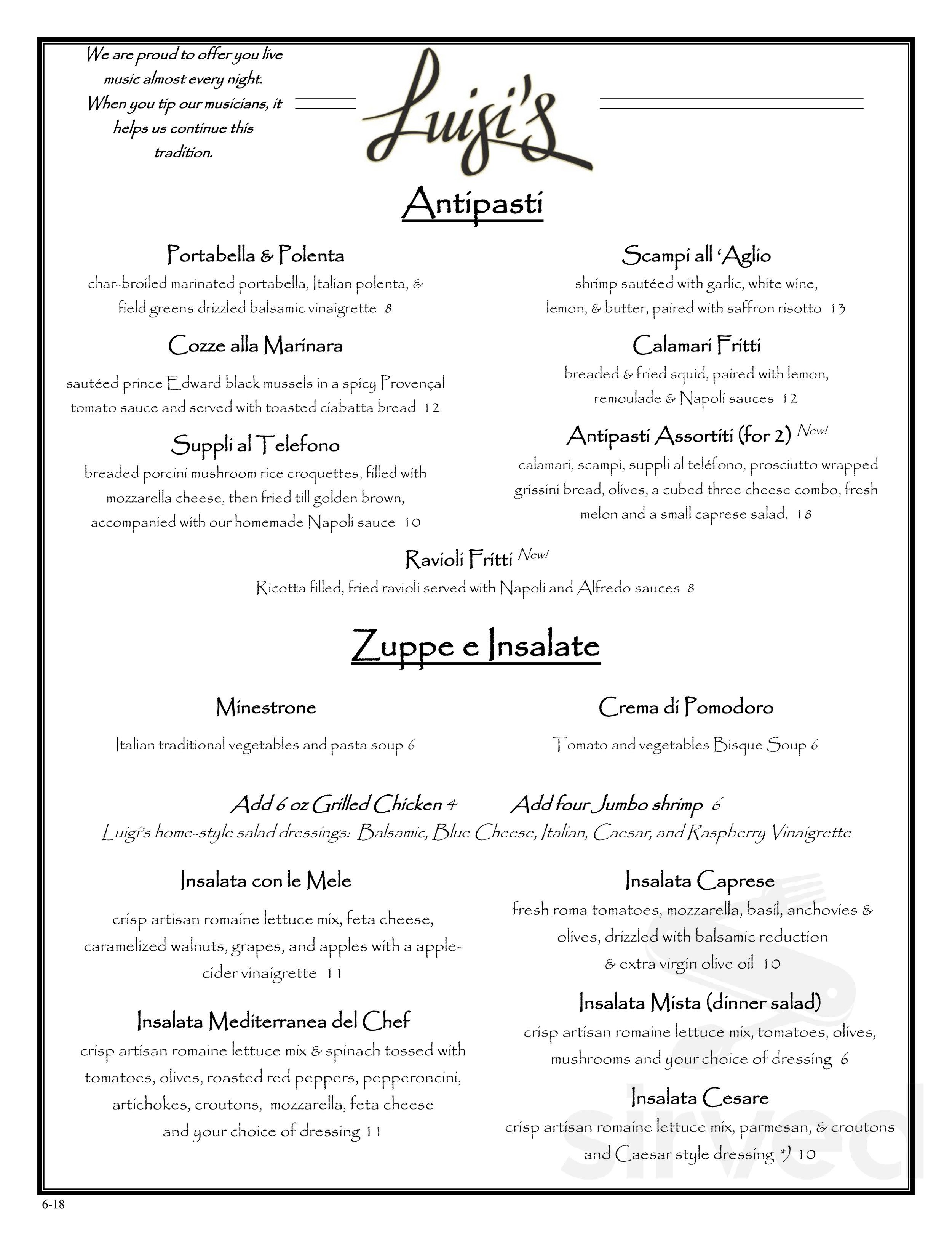 Luigi's Patio Ristorante menu in College Station, Texas, USA