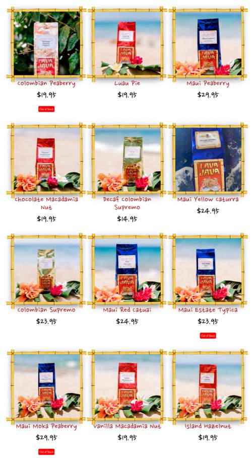 Lava Java Coffee Roasters of Maui menu in Kihei, Hawaii, USA